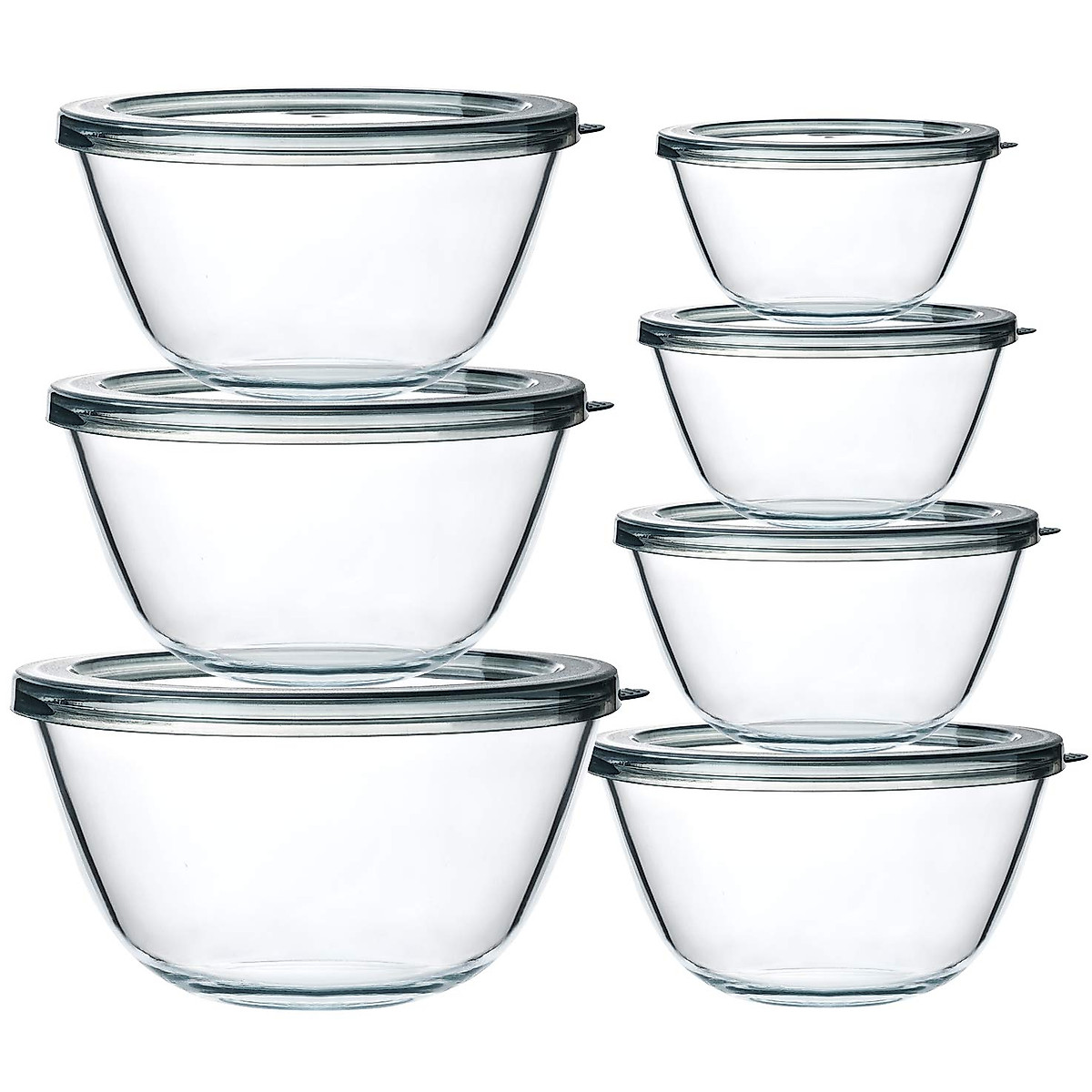 M MCIRCO Glass Salad Bowls with Lids-14-Piece Set, Salad Bowls with Lids, Space Saving Nesting Bowls - for Meal Prep, Food Storage, Serving Bowls -Glass bowl For Cooking, Baking