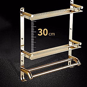 SilteD Gold-Plated 2-Layer Towel Rack with Double Rods Hooks, 600 * 120 * 560 Mm Bathroom Storage Rack Towel Rail,Families Schools Hotels