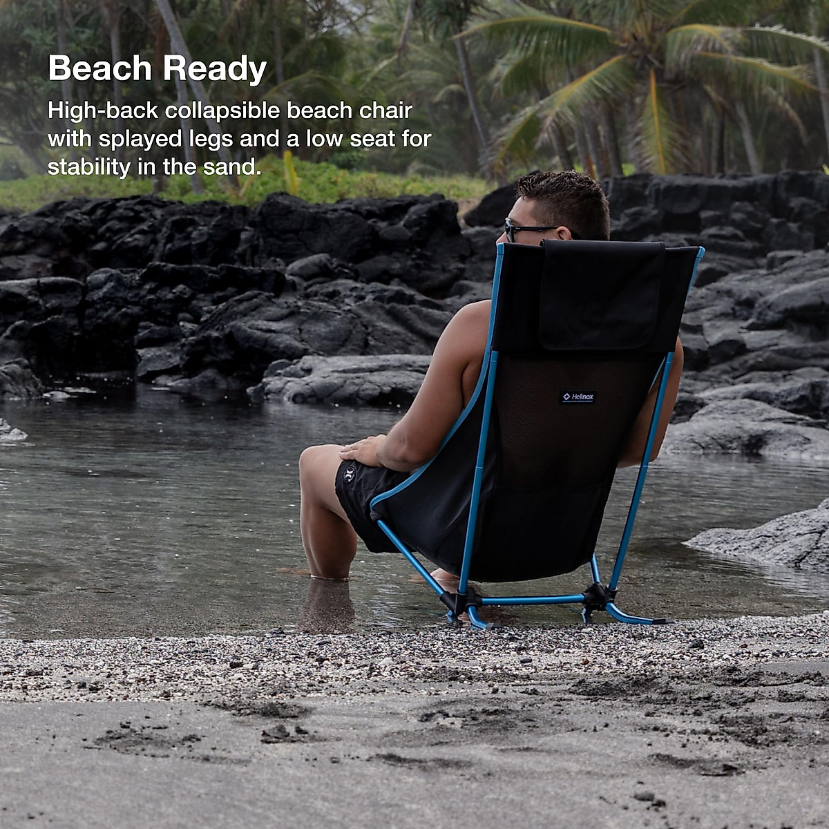 Helinox Beach Chair Lightweight, Lower-Profile, Compact, Collapsible Camping Chair, Black, with Pockets