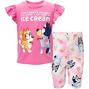 Bluey Bingo Big Girls Graphic T-Shirt Bike Shorts and Outfit Set Pink 10-12