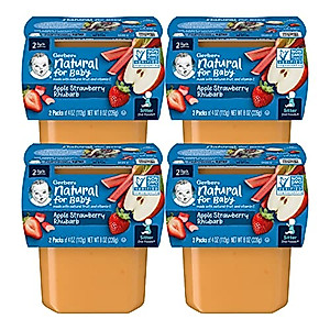 Gerber Natural for Baby 2nd Foods Baby Food Tubs, Apple Strawberry Rhubarb, Pureed Baby Food, Made with Natural Fruit & Vitamin C, 2 - 4 OZ Tubs/Pack (Pack of 4)
