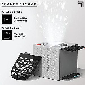 Sharper Image Projection Alarm Clock with Soothing Sounds and Relaxing Visuals, 4 Projections & 10 Soothing Soundscapes, Full-Function Digital Alarm Clock, Project Color-Changing Stars