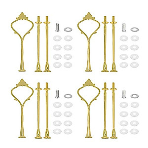 Quluxe 4 Sets 3 Tier Crown ＆ Sunflower Cake Stand Fruit Cake Plate Handle Fitting Hardware Rod Stand Holder with Stylus for DIY Making Cupcake Serving Stand Decoration- Gold
