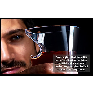 EMCOLLECTION Whiskey Glasses With Indented Cigar Holder | Cigar Cutter v-Cut | Wiskey Stones | Whiskey Gifts | Whiskey Glasses with Cigar Holder | Christmas Gifts for Cigar Lovers, Papa, Boss, Uncle