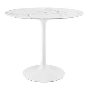 Modway Lippa 36" Mid-Century Dining Table with Round Artificial Marble Top in White