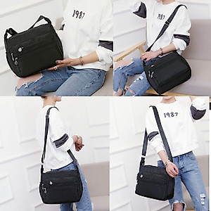 SYYHOME Crossbody Purses for women Multi-Pocket Nylon Shoulder Bags Lightweight Travel Purses Messenger Handbags (Large, Black)