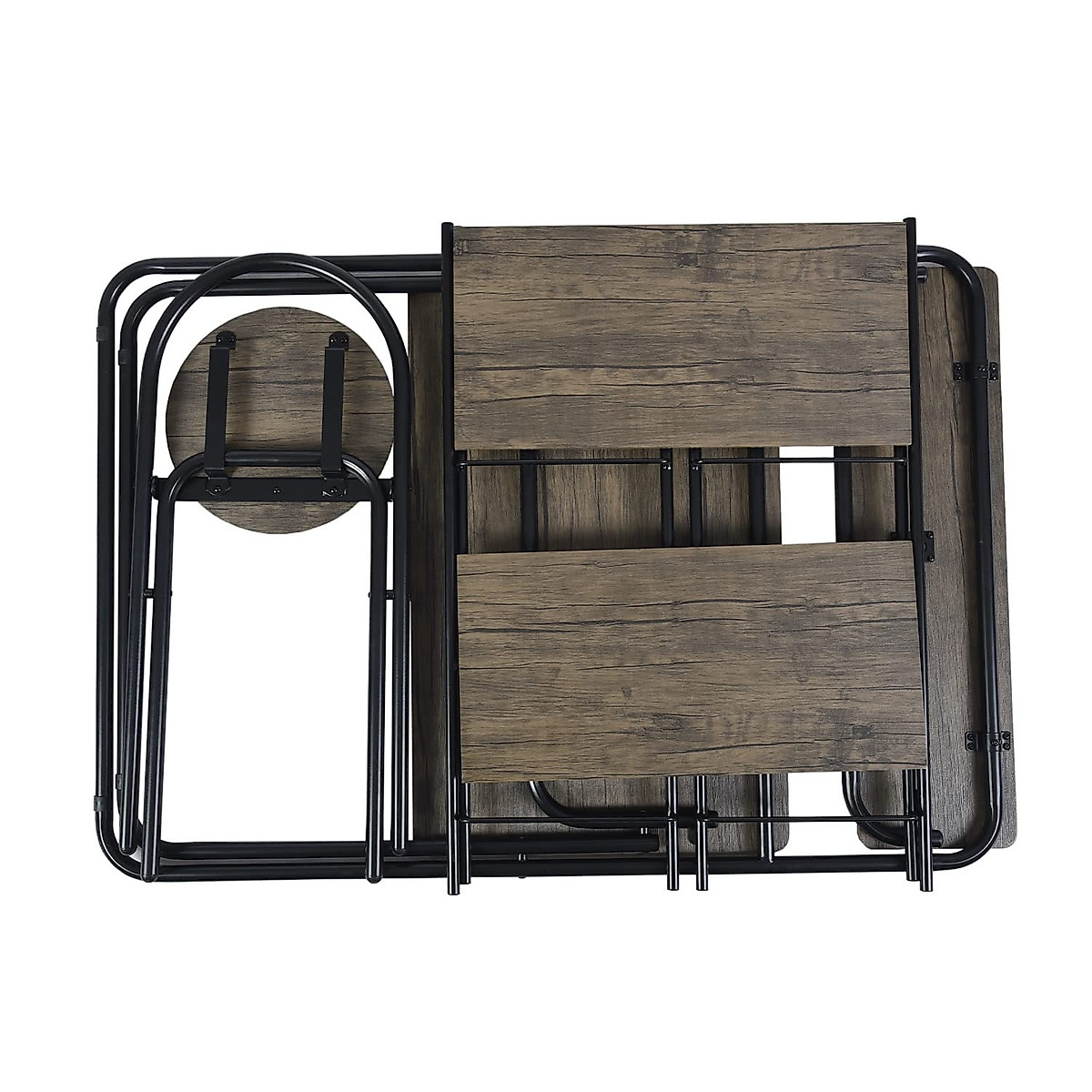 Folding Home Office Desk & Chair & Storage Shelf Sets, No Assembly Required - 29.5-Inch Study Workstation Writing Desk, 2-Tier Storage Rack Organizer Corner Shelf Bookcase, Small Stool Chair, Brown