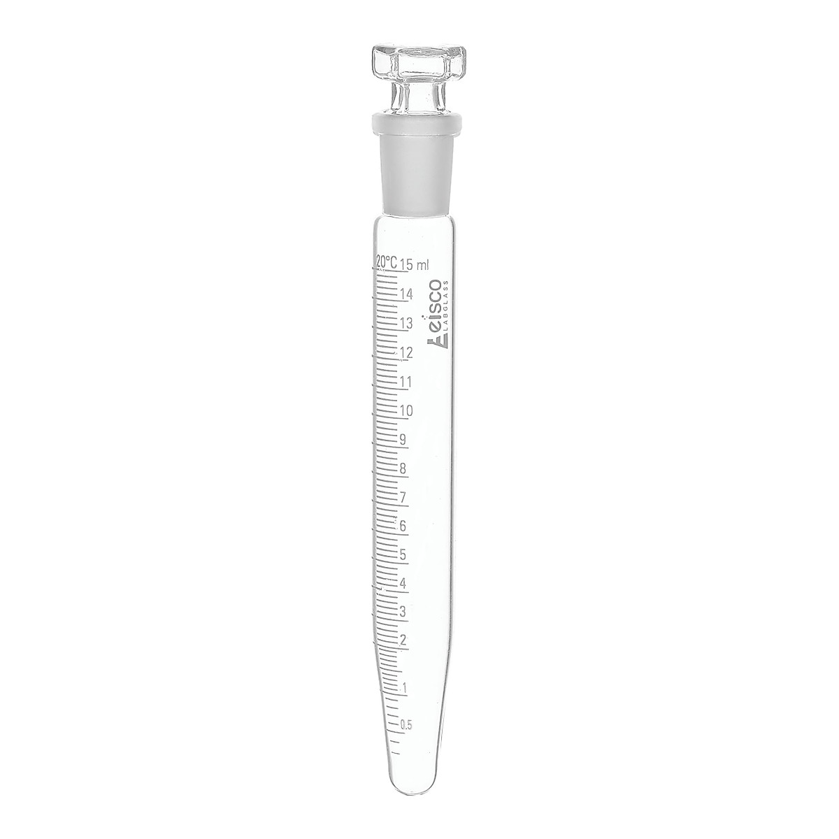 EISCO Centrifuge Tube with Glass Stopper, 15mL - Conical, 15x140mm - 0.2mL Graduations - Borosilicate Glass