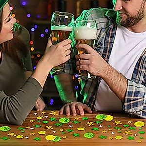 Cerlaza St. Patrick's Day Decorations Shamrocks Table Foil Confetti, 3 Pack Mix Styled Small Clover, Glitter Gold Dots, Hat Demon St Patricks Day Accessories with 30 pcs Shamrock Plastic Green and Gold Clover Lucky Coins