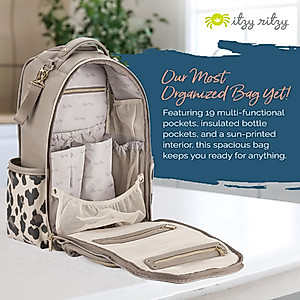Itzy Ritzy Diaper Bag Backpack – Large Capacity Boss Plus Baby Backpack Diaper Bag Featuring 19 Pockets, Changing Pad, Stroller Clips, and Comfortable Backpack Straps, Leopard
