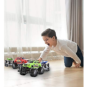 Mozlly Friction Powered Monster Trucks Car Toy SUV Towing ATV Toys Set of 2 - Monster Truck with Trailer ATV Toys for Fun Playtime Indoor or Outdoor - 2 Pack
