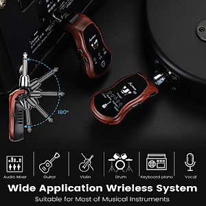 Upgrade Wireless Guitar System, 2.4Ghz Guitar Transmitter Receiver with 10 Channels Built-in 5 Guitar Effects, Rechargeable Lithium Battery Digital for Electric Guitar Amp Bass