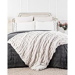 Luxury Concepts Lightweight Faux Rabbit Fur Throw Blanket, Ruched Elegant Wrinkle Resistant, Anti-Static and Washable for Couch Sofa Bed, 50" x 60" in (Off White)