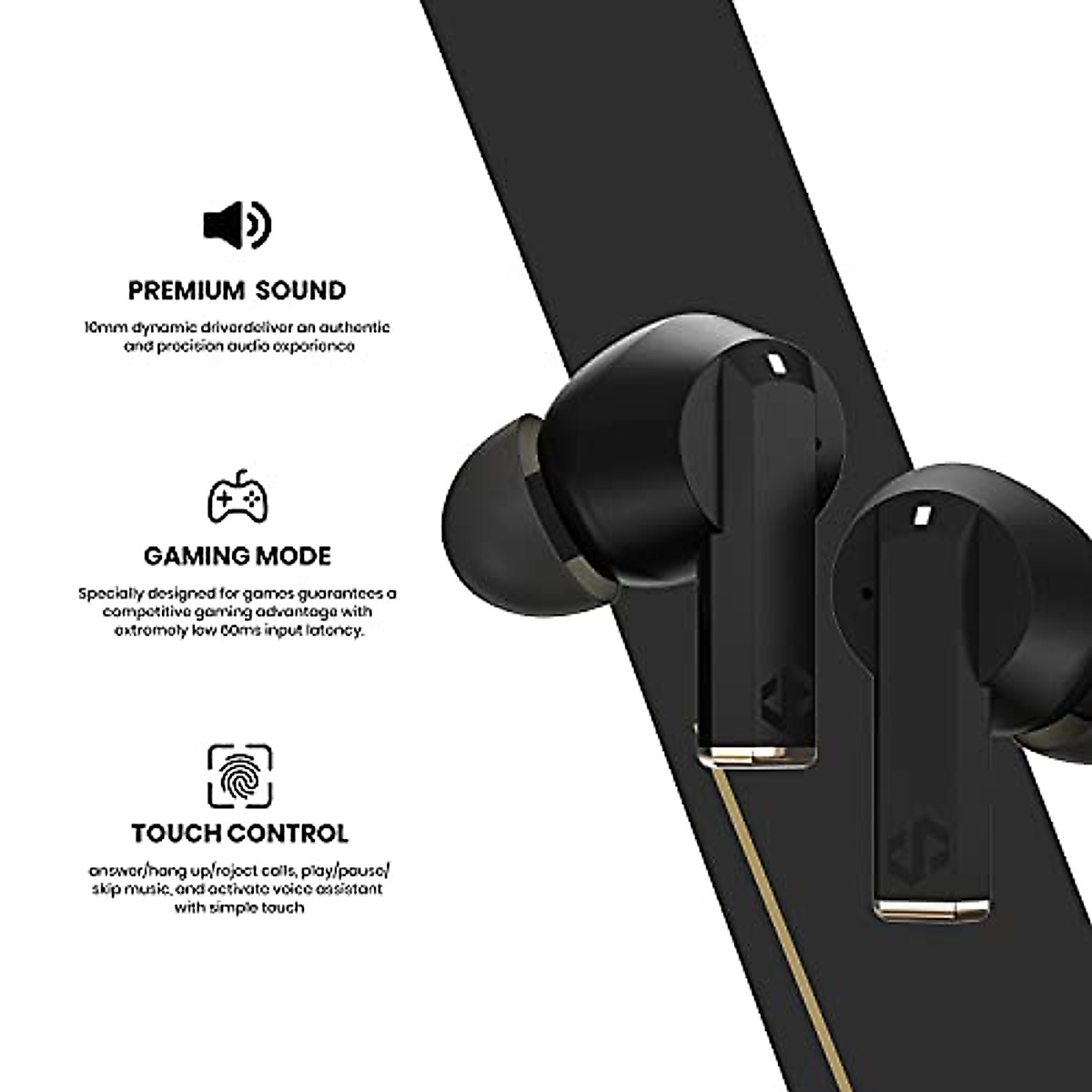 dyplay True Wireless Earbuds with Mic,Active Noise Cancelling Bluetooth 5.0 in-Ear Headphones with Premium Stereo Sound,Touch Control and Wireless Charge,Type C 10min Fast Charge 2H Playtime