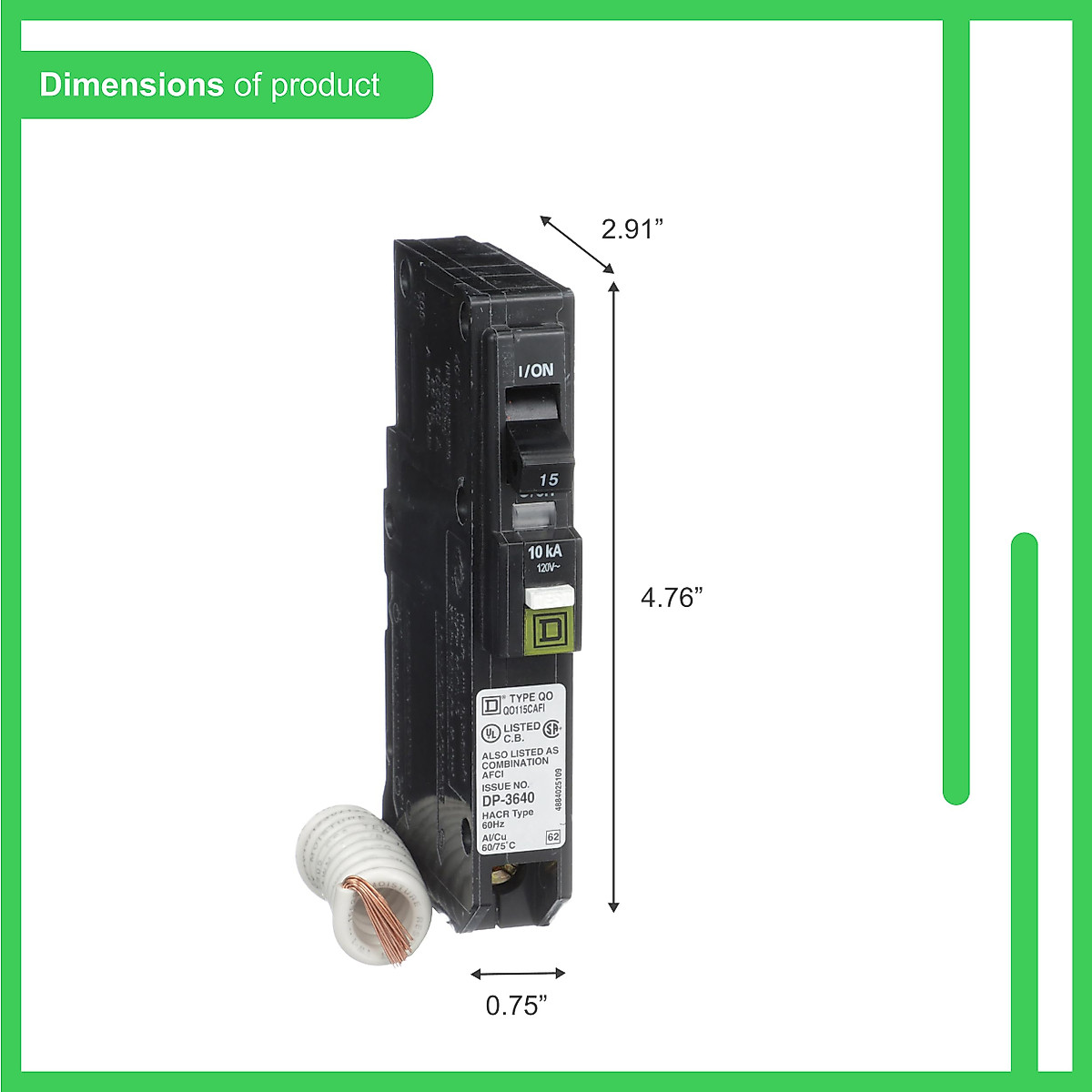 Square D - ‎QO115CAFIC Arc Fault Breaker, Black