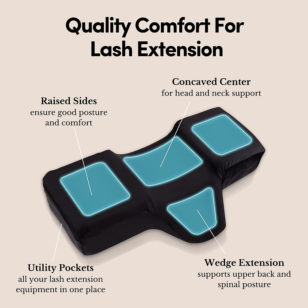 Ergonomic Lash Pillow for Lash Extensions - Memory Foam Lash Pillow with Velvet Pillowcase - Comfy Lash Neck Pillow, Eye Lash Pillow, Sturdy Head Pillow For Eyelash Extension Bed