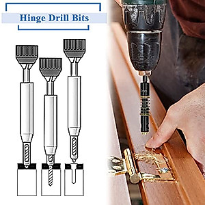 Mesee 2 Pcs 1/4 Inch Hex Shank Center Drill Bit Set, 5mm & 1/4'' Door Hinge Self Centering Tapper Core Hole Opening Puncher Reaming Bits Woodworking Drilling Tools for Window Cabinet