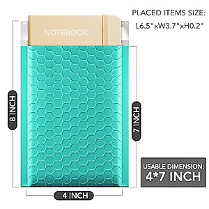 GSSUSA Teal Bubble Mailers, 4x8" Inches, 50 Pack, Usable Size 4x7" Bubble Mailers, Packaging for Small Business, Shipping Envelopes, Packaging Bags, Padded Envelopes, Shipping Supplies