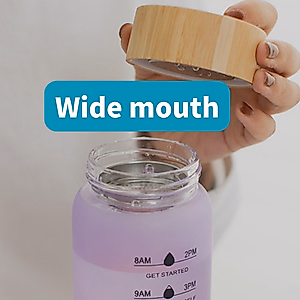 HOLABEAR Glass Motivational Daily Water Intake Bottle with Time Marker 32oz, Reusable, with Leakproof Bamboo Lid and Shoulder Sleeve, for Hot and Cold Drinks, BPA Free(Blue)