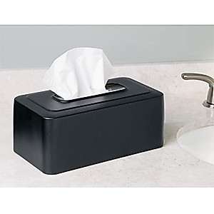 mDesign Metal Modern Tissue Box Cover Decorative Rectangular Facial Tissues Holder for Bathroom, Vanity, Countertop, Bedroom, Night Stand; Holds Tissue Boxes up to 4" Tall - Vivi Collection - Black