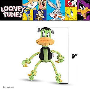 Looney Tunes for Pets Daffy Duck Plush Frankenstein Halloween Rope Pull Dog Toy | Daffy Duck Squeaky Dog Toy | Plush Fabric Dog Chew Toy Rope Toy for Dogs, 9 Inch, (FF16975)