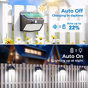 [6 Packs] Solar Lights Outdoor Motion Sensor Solar Security Lights Waterproof with 3 Lighting Modes Solar Powered Wall Lights Outside for Garden Fence Yard Deck