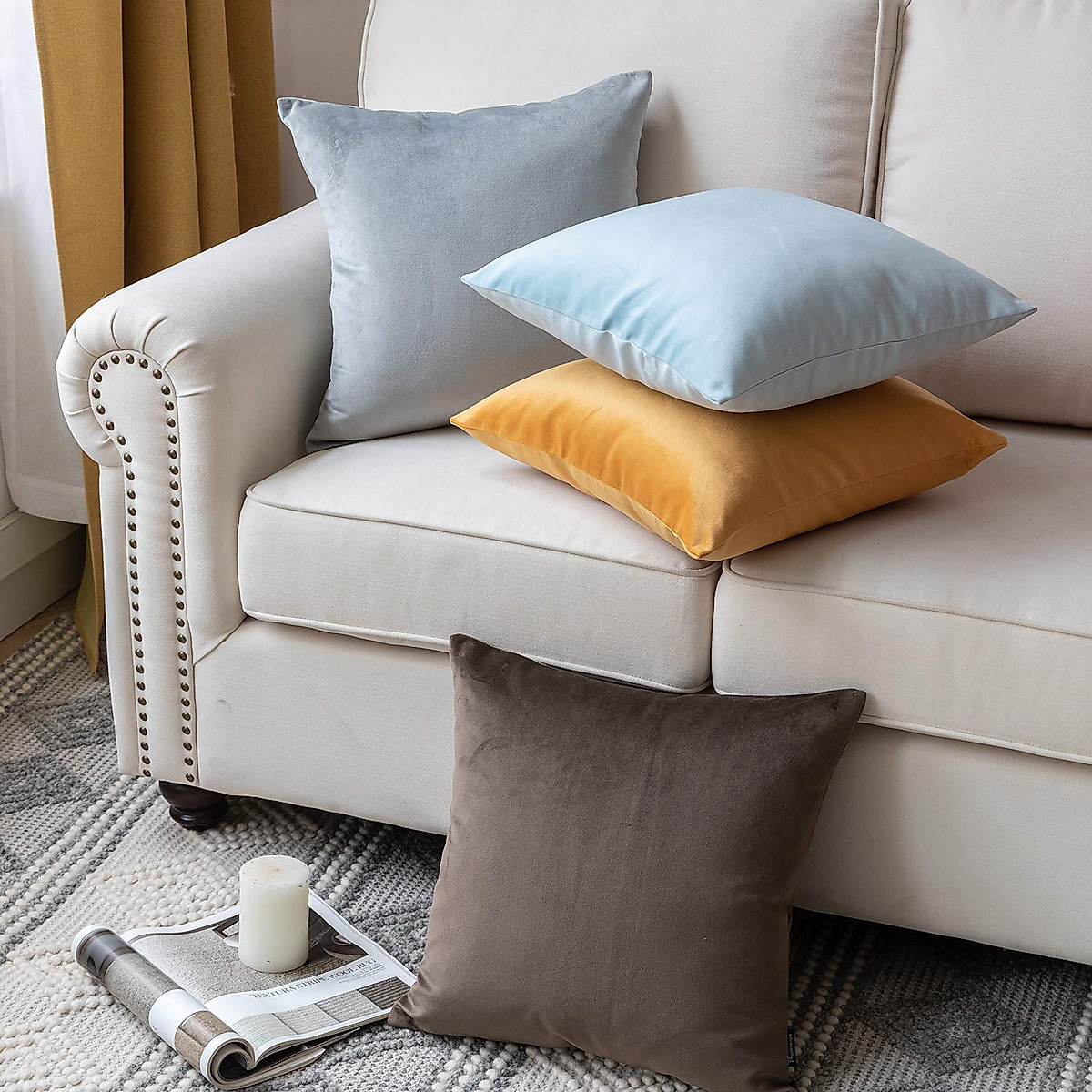 Phantoscope Pack of 2 Velvet Decorative Throw Decorative Pillow Cover Soft Solid Square Cushion Case for Couch Black 18 x 18 inches 45 x 45 cm