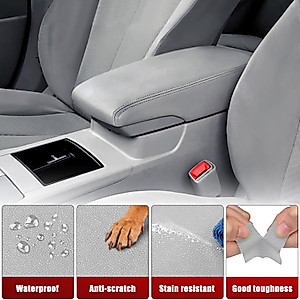 KBH Center Console Armrest Cover Replacement for Toyota Camry 2007 2008 2009 2010 2011, Vinyl Leather Trim, Car Arm Rest Replace Covering, Gray (Without Lid)