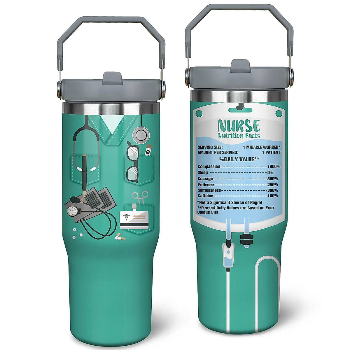 soeufnwhf 30oz Nurse Tumbler Cup with Handle Nurse Travel Coffee Mug, Nurse Nutrition Facts Tumbler, Best Nursing School Gifts, Nursing Graduation Gifts, RN Gifts for Nurses Appreciation Gifts