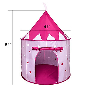 Princess Castle Play Tent with Glow in The Dark Stars Foldable Pop Up Pink Play Tent/House Toy for Indoor Kids Tent & Outdoor Children Tent Girls Gifts