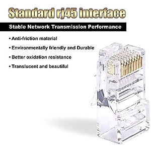 VCELINK RJ45 Cat5e Cat5 Pass Through Connectors, Cat5e RJ45 Ends, RJ45 Modular Plugs for Solid or Stranded UTP Network Cable 100-Pack