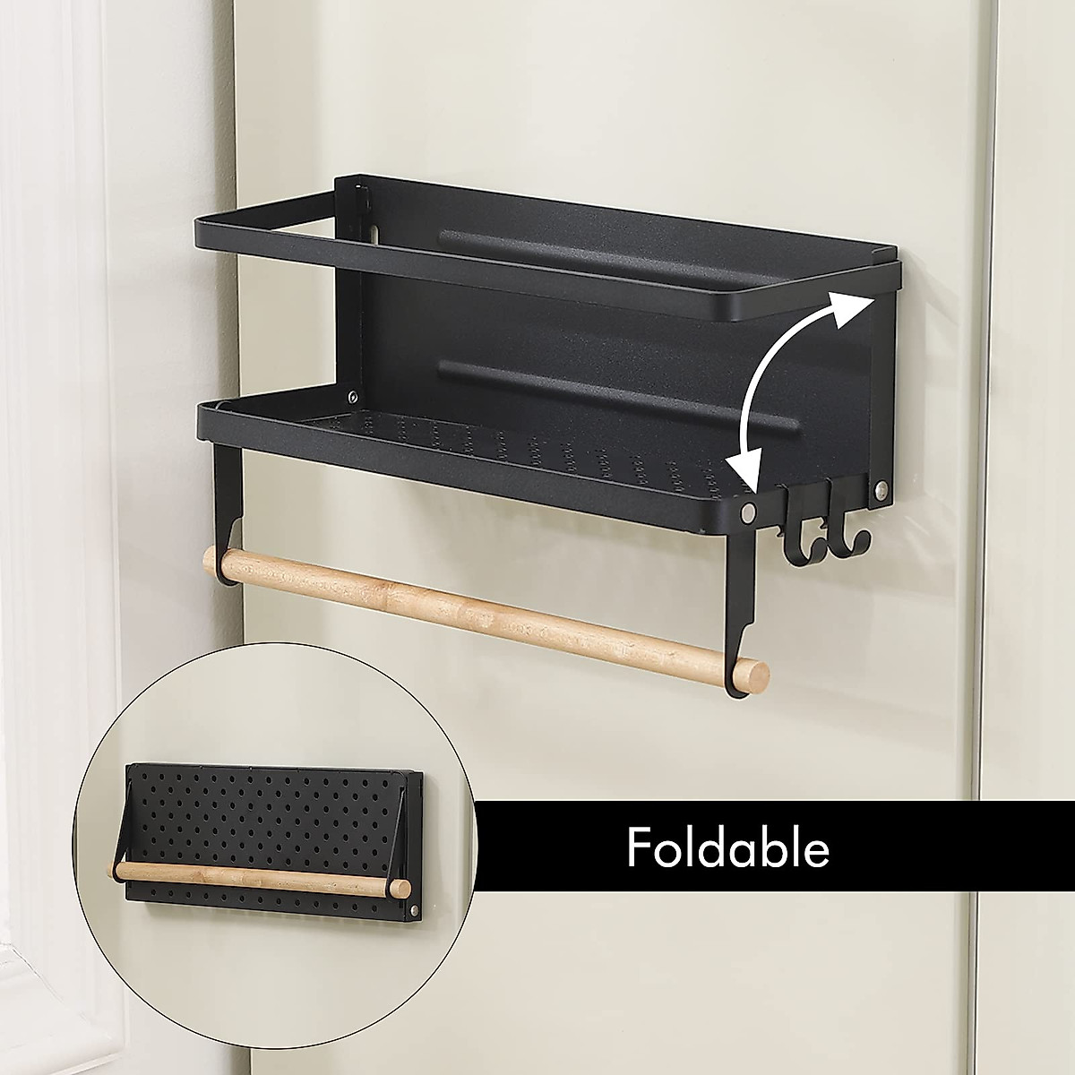 KES Magnetic Paper Towel Holder for Refrigerator Matt Black Magnetic Spice Rack Magnetic Shelf Refrigerator Organizer Wall Mount , KRR501A-BK