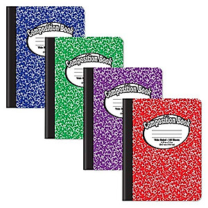 Better Office Products Composition Book Notebook - Hardcover, Wide Ruled (11/32-inch), 100 Sheet, One Subject, 9.75" x 7.5", Assorted Covers: Red, Blue, Green, Purple-4 Pack