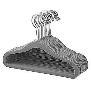 MangoKit 15 Pack Baby Velvet Clothes Hanger,Ultra-Thin Space-Saving Nursery Hangers,Non-Slip Toddler Hangers with Swivel Hook,Notched Shoulder Design(Grey)