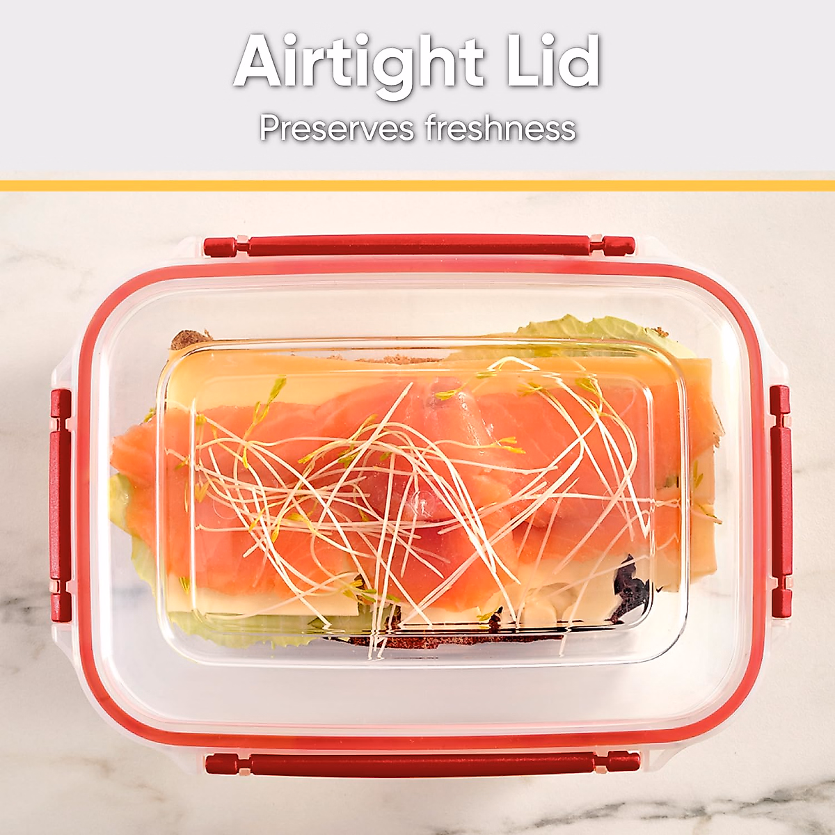 Superio Plastic Food Storage Containers with Airtight Lids, 4 Pack- 48 Oz, BPA Free, Leakproof, Stackable, Microwave, Dishwasher, Freezer Safe, Red