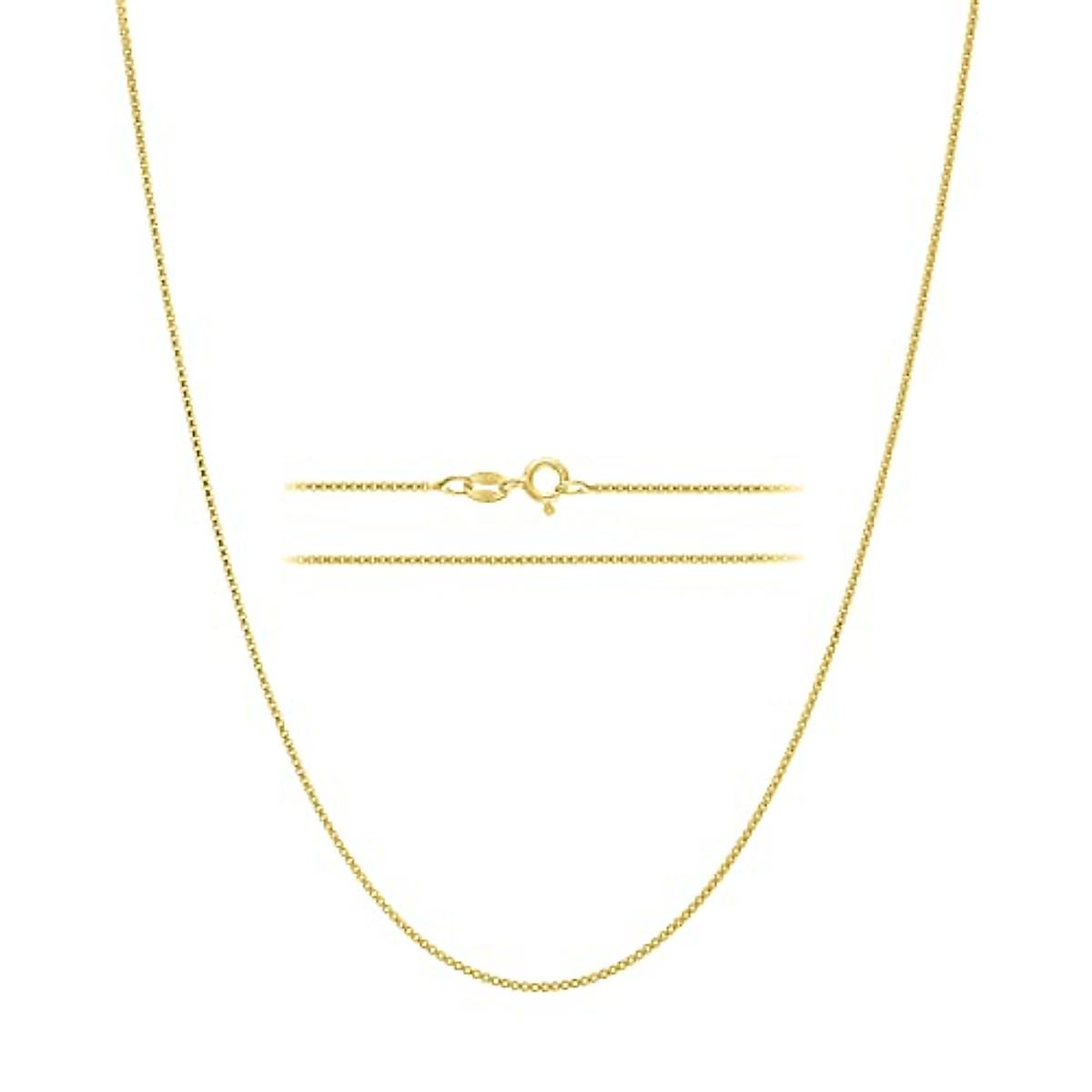 KISPER Italian 18K Gold Plated 925 Sterling Silver Diamond Cut Box Link Chain Necklace – for Women & Men with Spring Ring Clasp – Made in Italy, 16"