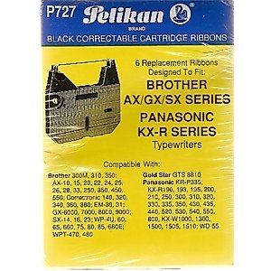Black Correctable Cartridge Ribbons for Brother AX/GX/SX Series, and Panasonic KX-R Series Typewriters