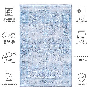SAFAVIEH Tucson Collection Accent Rug - 4' x 6', Purple & Blue, Persian Design, Non-Shedding Machine Washable & Slip Resistant Ideal for High Traffic Areas in Entryway, Living Room, Bedroom (TSN185V)