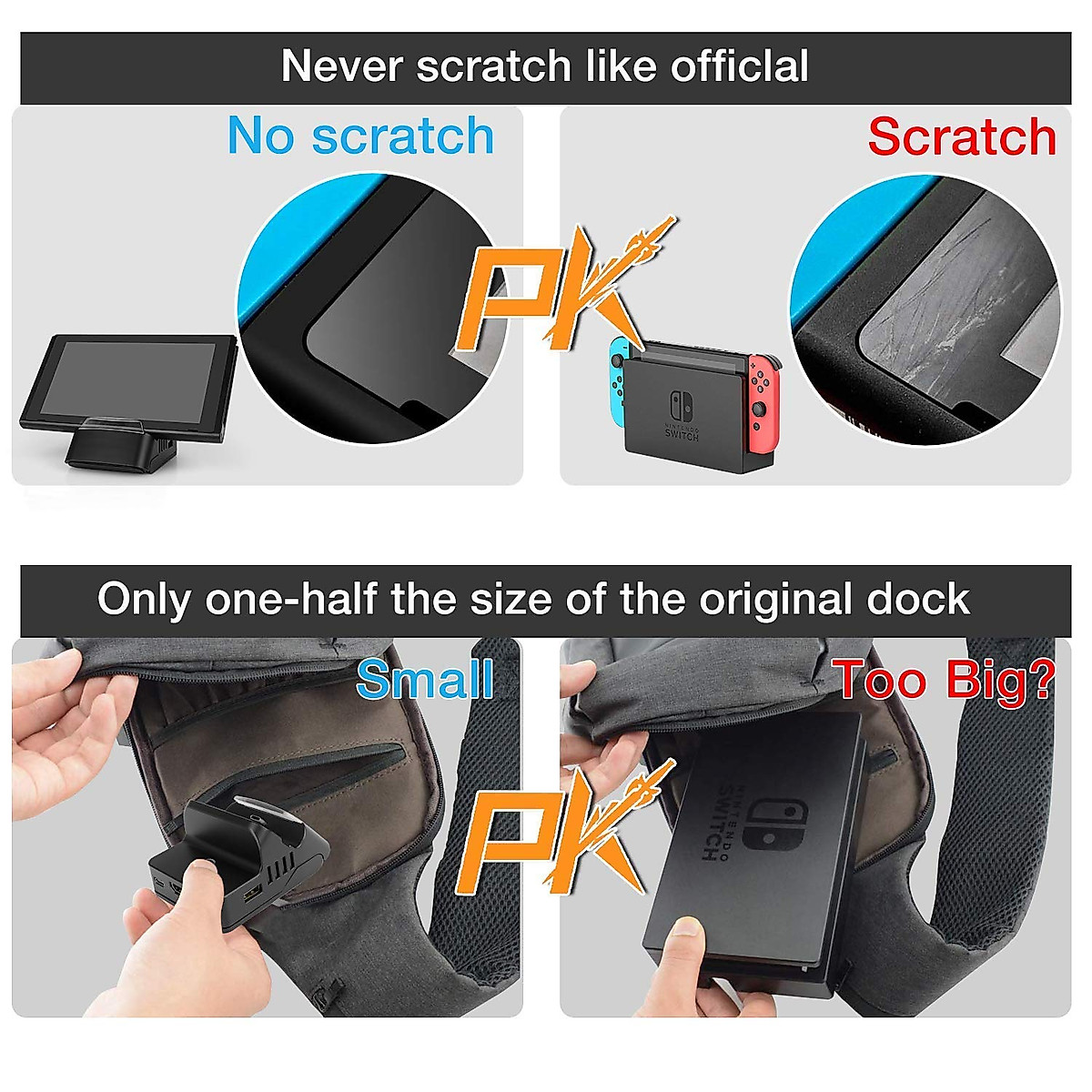 Kahool Switch Charger with TV Dock Set for Nintend Switch, Switch Lite, OLED,Non-OEM AC Power Adapter with 5ft Charging Cable, Portable Docking Station Base Cradle