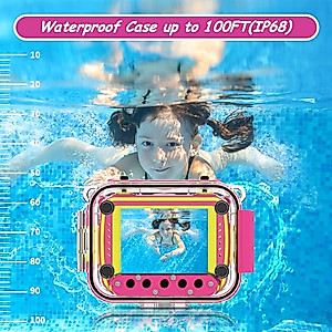 Ourlife Kids Underwater Camera, Selfie Waterproof Cameras Toys for Girls, 1080P 2.4'' Large Screen Cam with 8GB TF Card, Silicone Handle, Fill Light, Christmas Birthday Gift for Girls (Pink)