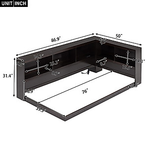 BestLM Wood Twin Size Daybed Floor Bed with Storage Cabinets and USB Ports for Kids Teens Boys Girls, Espresso