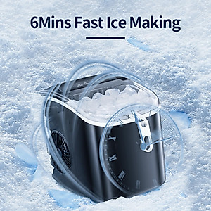 Ice Makers Countertop, Portable Ice Machine with Handles, Self-Cleaning Ice Makers with Basket and Scoop, 9 Cubes in 6 Mins, Bullet Ice Cubes, Suitable for Kitchen, Camping, Party Green