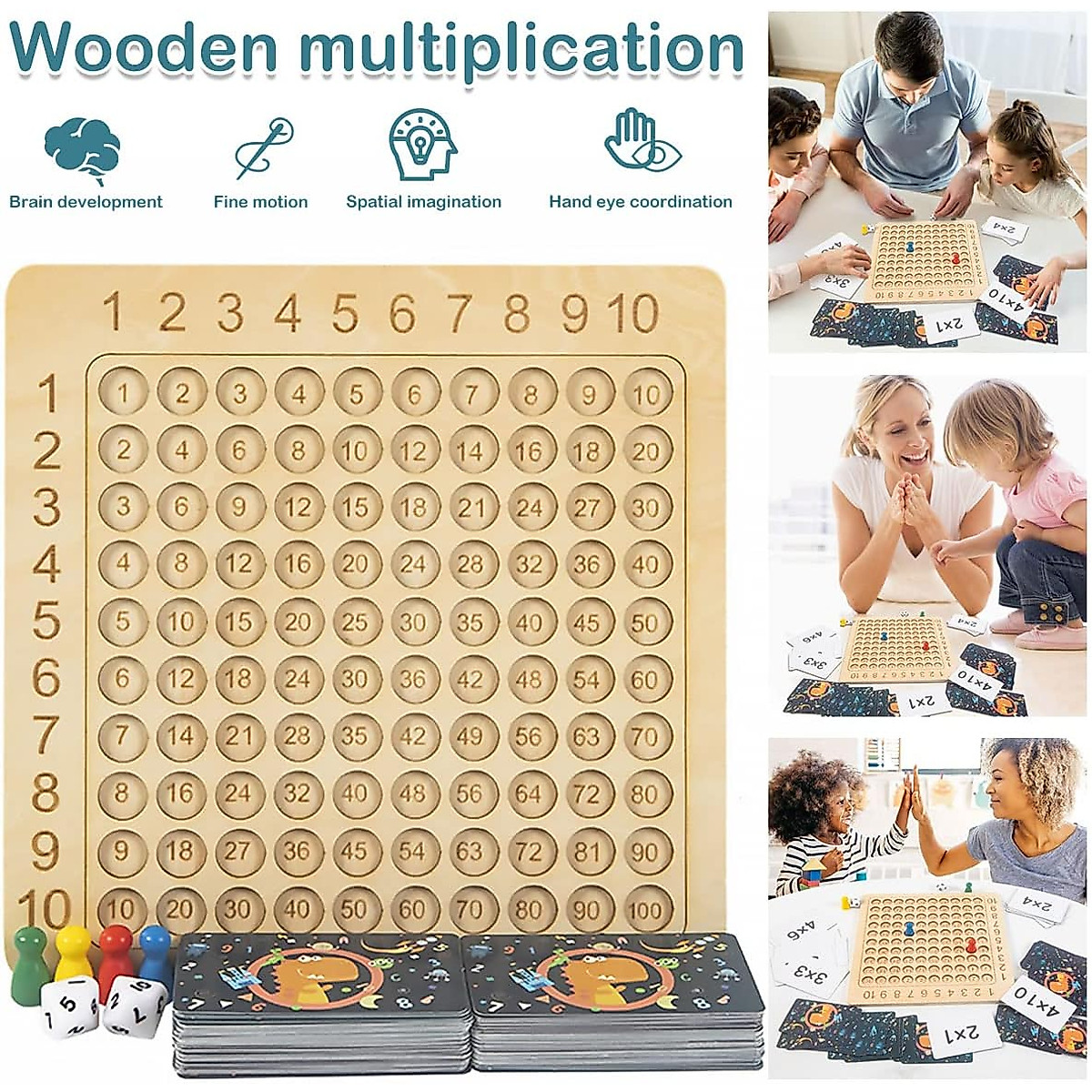 HOTBEST Wooden Math Multiplication Board Montessori Children Counting Toy Educational Multiplication Board Game Wooden Math Blocks Board for Toddlers Kids Over 3 Years Old