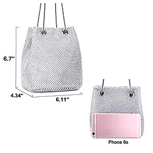 Selighting Rhinestones Crystal Clutch Evening Bags for Women Crossbody Shoulder Bucket Bags Prom Party Wedding Purses Silver