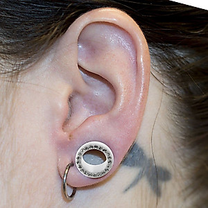 PiercingPoint 1 Piece of 00 Gauge - 10mm Multi Clear Crystal Stone Setting on White Acrylic Ear Gauge Flesh Tunnel