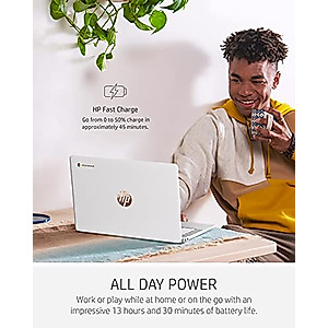 HP Chromebook 14 Laptop, Intel Celeron N4000 Processor, 4 GB RAM, 32 GB eMMC, 14” HD Display, Chrome, Lightweight Computer with Webcam and Dual Mics, Home, School, Music, Movies (14a-na0021nr, 2021)