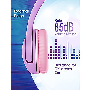 PINGKO Kids Headphones: Toddler Headphones with Microphone - Cat Ear Headphones for Girls Boys, LED Light 3.5mm Jack, 85db Volume, Music Sharing Stereo Earphones for iPad | School | Travel (Purple)