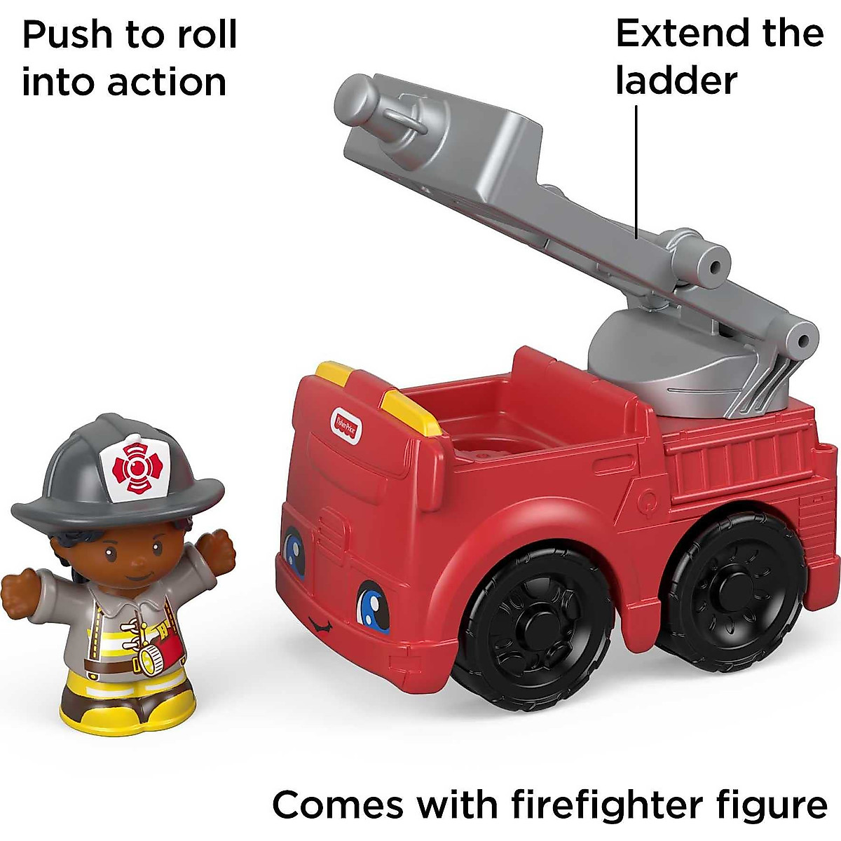 Fisher-Price Little People Toddler Toy to The Rescue Fire Truck Push Along Vehicle with Firefighter Figure for Ages 1+ Years