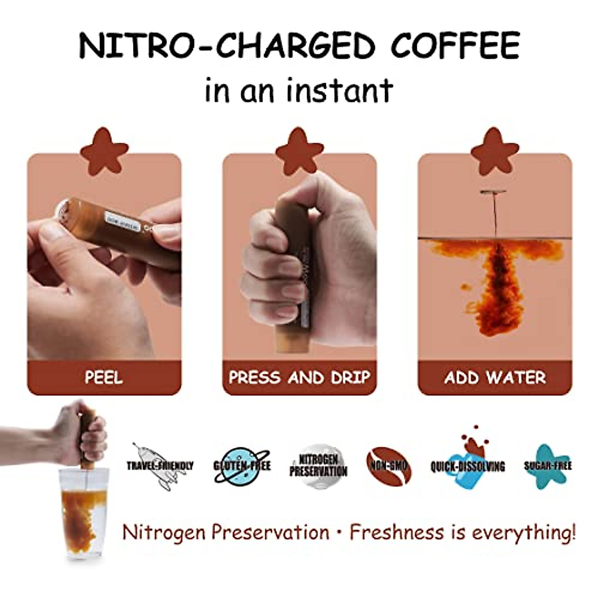 Coffee to the Moo, Nitro Cold Brew Coffee Concentrate Liquid, Gluten Free Medium Dark Roast Arabica Coffee, Instant Coffee Packets Single Serve, 12 Ct, Mix Pack (Keto, Collagen, Brain Support)