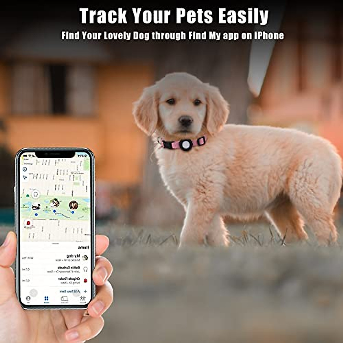 Airtag Dog Collar, Adjustable Air Tag Dog Collar with Durable Quick Snap Buckle, Imitation Nylon Dog Collar with Waterproof Apple Airtag Holder for Small Medium Large Dogs